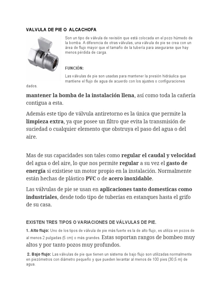 VALVULA | PDF | Bomba | Tubería (transporte de fluidos)