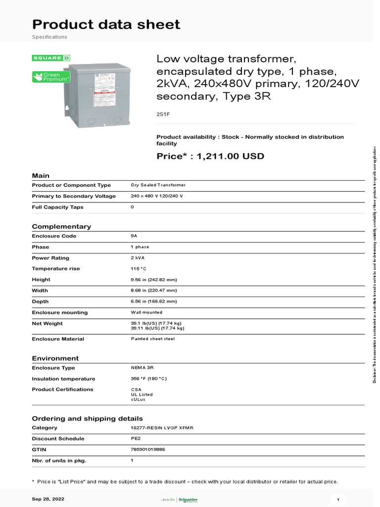 Low Voltage General Purpose Transformers - 2S1F | PDF | Transformer | Electrical Engineering