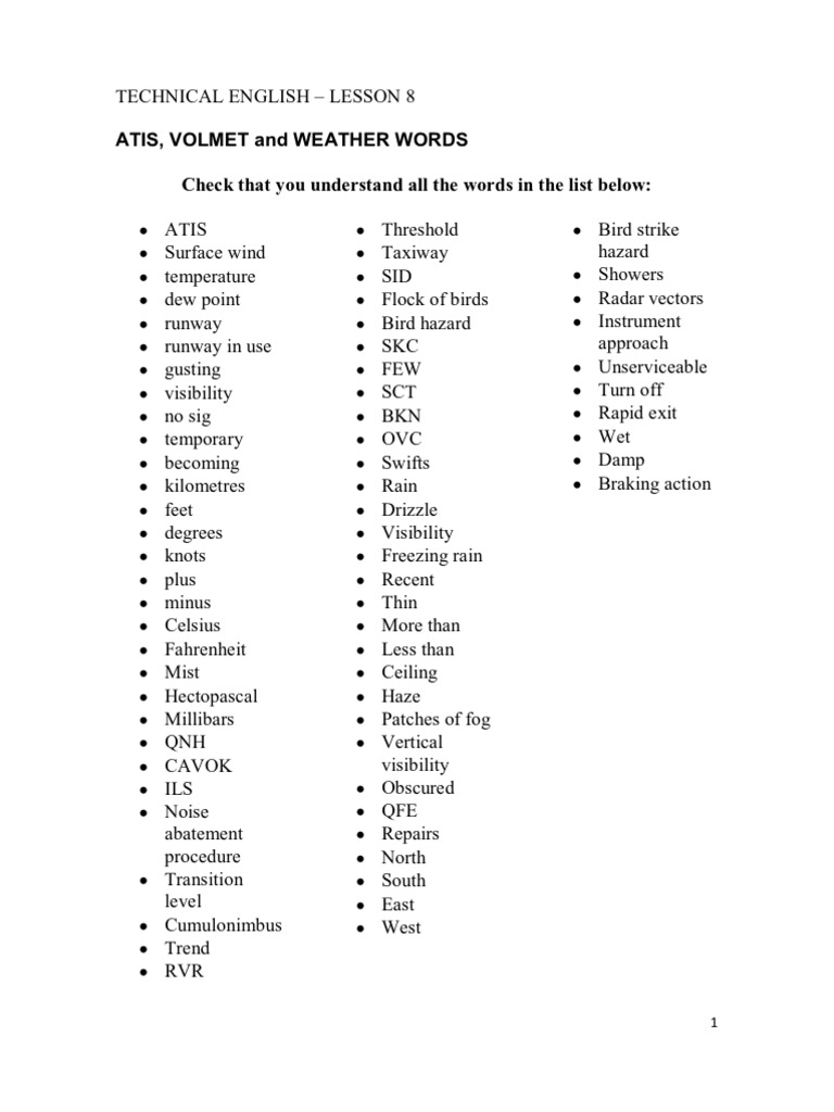 Atis, Volmet, Weather Words | PDF