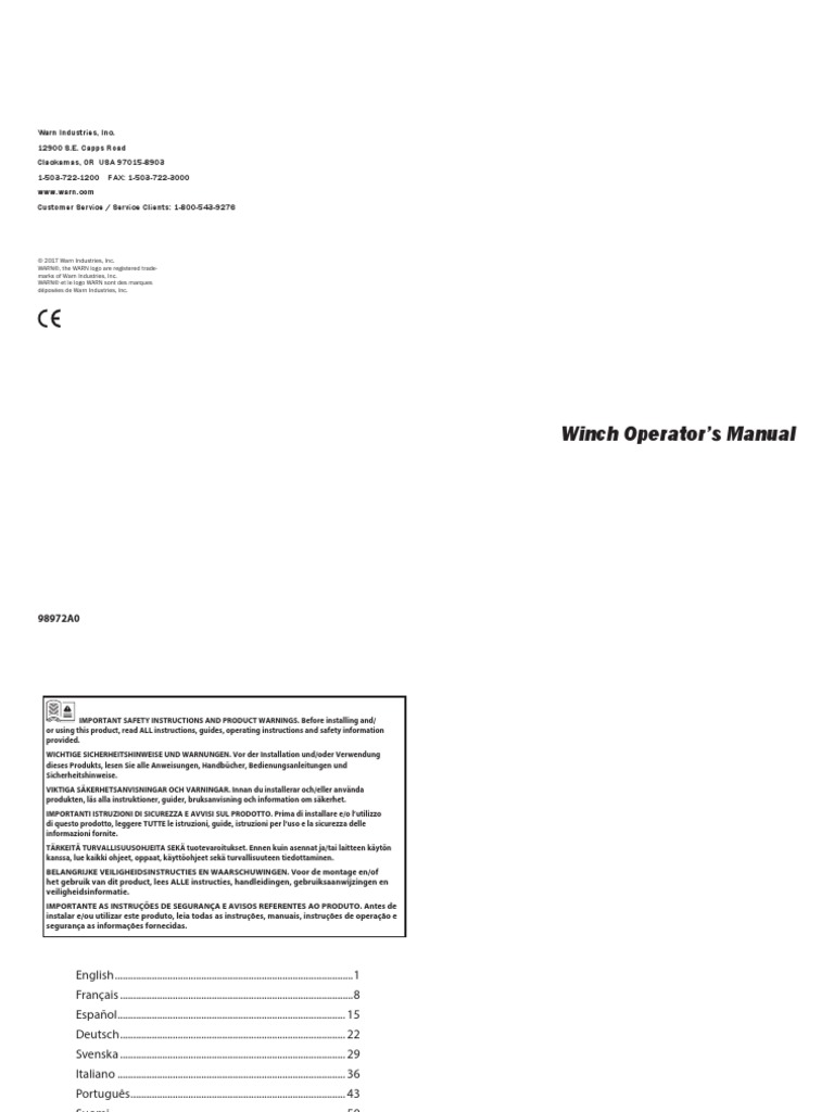 A0 - Winch Operators Manual | PDF | Clutch | Rope