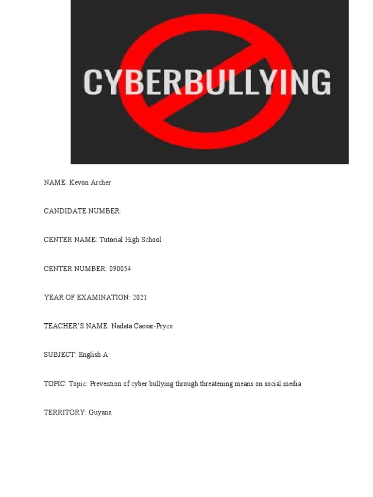 Kevon Archer English Sba | PDF | Cyberbullying | Bullying
