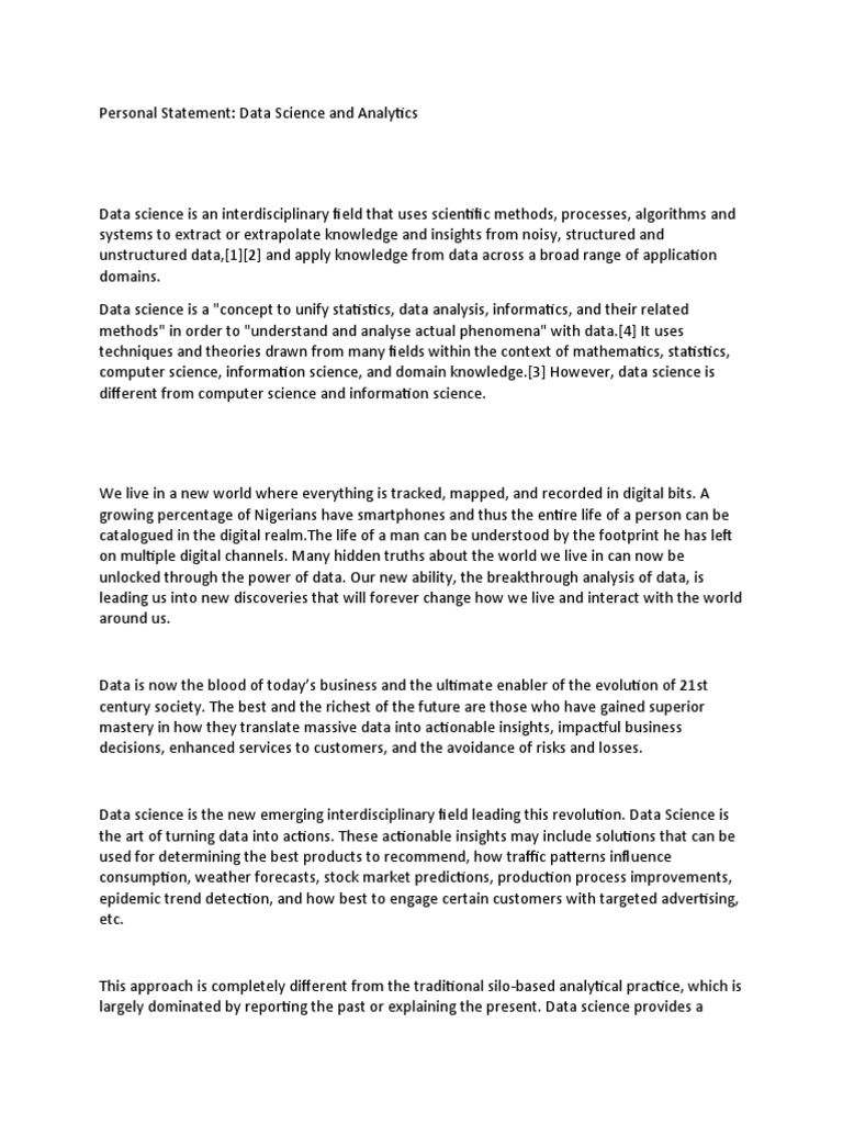 Raw Data Science Personal Statement | PDF | Data Science | Business