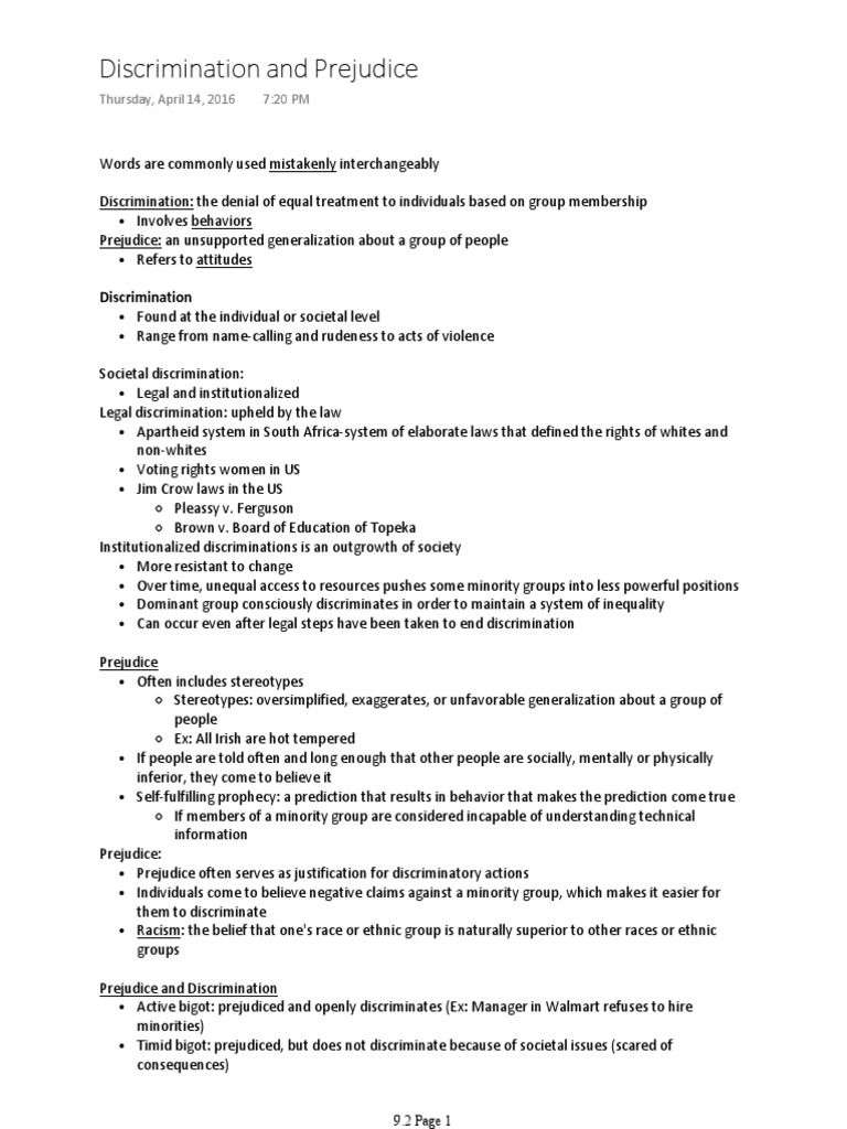 Discrimination and Prejudice - Sociology | PDF | Prejudices ...