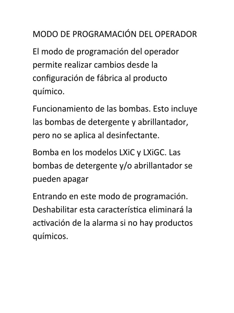 MODO DE PROGRAMACIÓN DEL OPERADOR Lavaplatos HOBART | PDF | Lavavajillas | Agua