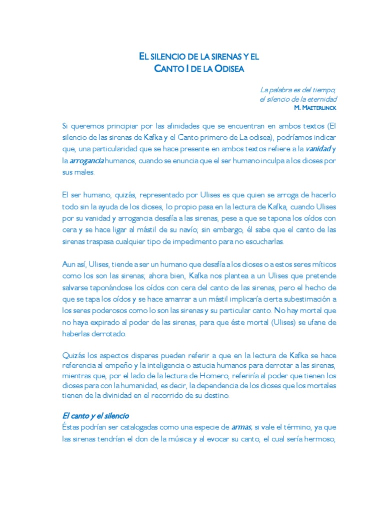 Sobre El Silencio de La Sirenas y El Canto 1 de Homero | PDF | Sirena ...