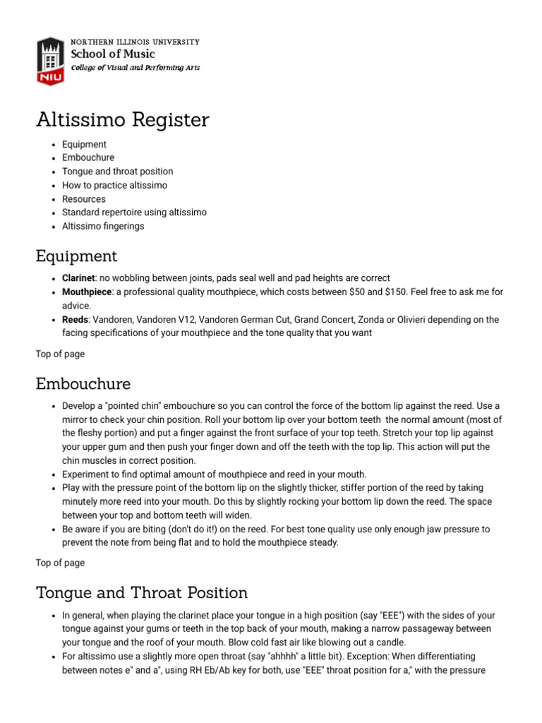 Clarinet Altissimo Register | PDF | Clarinet | Classical Music