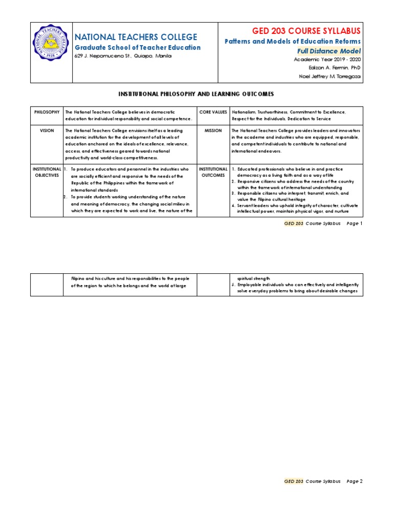 GED 203 Course Syllabus Overview | PDF | Learning | Rubric (Academic)