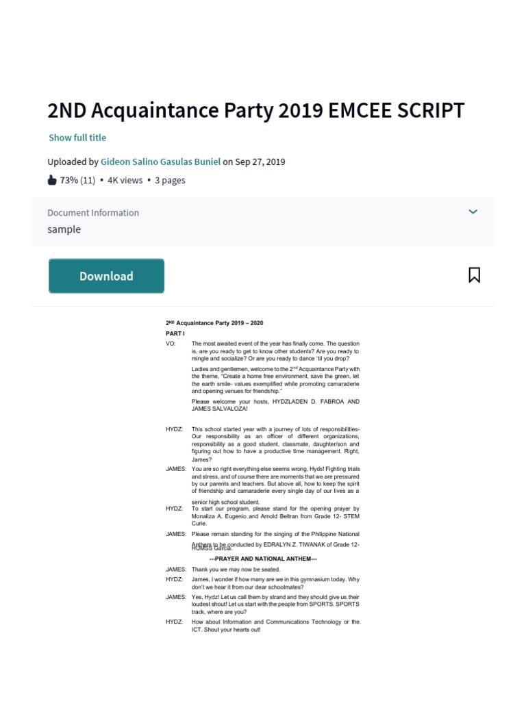 2ND Acquaintance Party 2019 EMCEE SCRIPT - PDF - Learning | PDF | Scribd