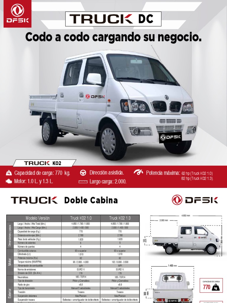 DFSK Truck Doble Cabina K02 Ficha Tecnica | PDF | Direccion ...
