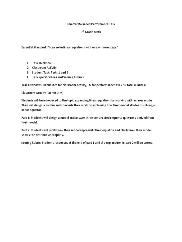 Grade 7 - Smarter Balanced Performance Task Garden | PDF | Gardens ...