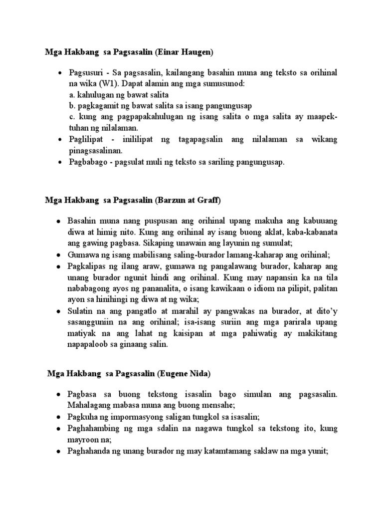 Mga Hakbang Sa Pagsasalin | PDF Mga Hakbang Sa Pagsasalin | PDF