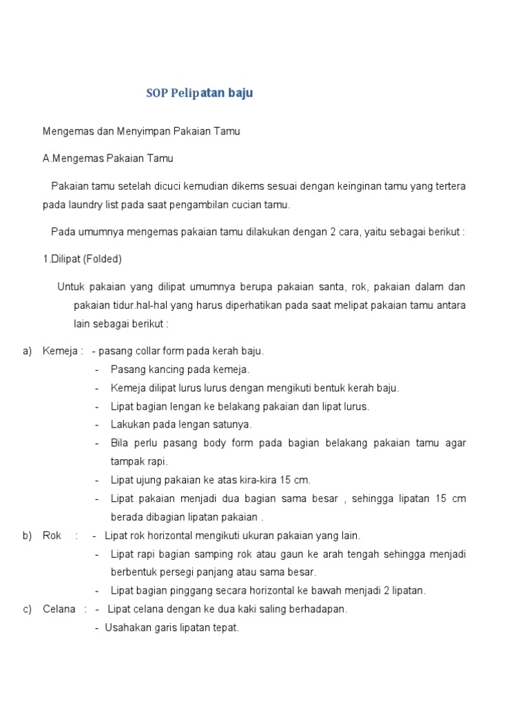 SOP Pelipatan Baju | PDF