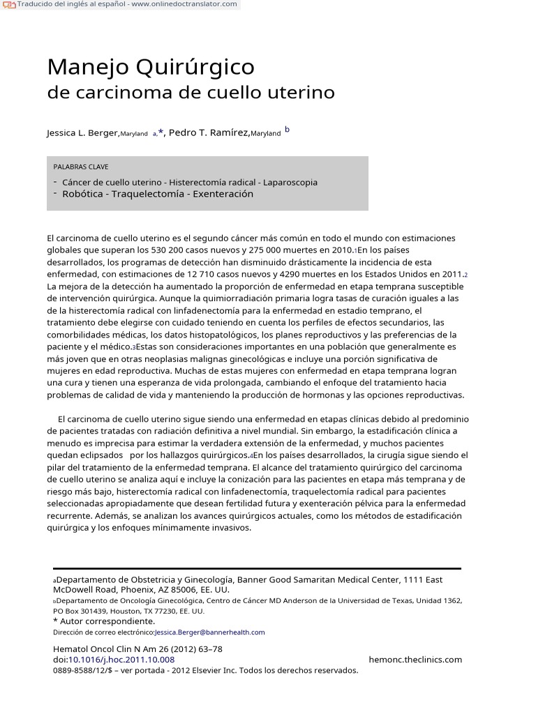 Surgical Management of Cervical Carcinoma - En.es | PDF | Cáncer de ...