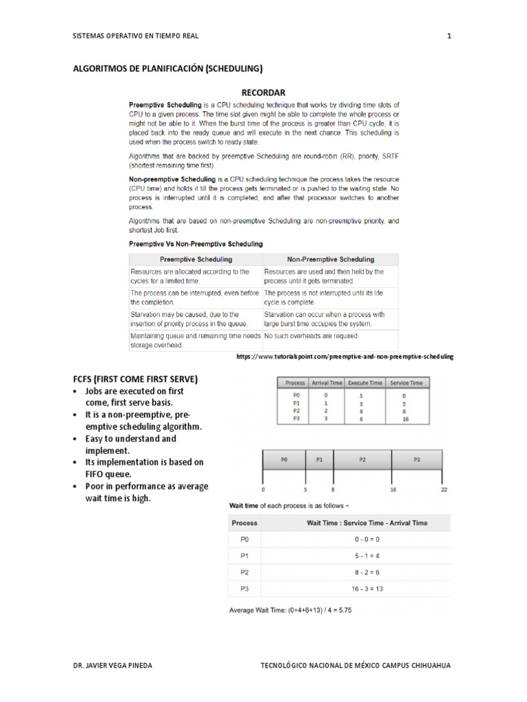 Algoritmos de Planificación | PDF | Scheduling (Computing) | Computer Engineering