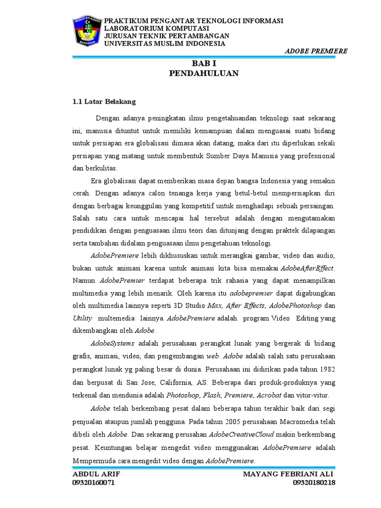 Laporan Adobe Premiere Mayang Lengkap | PDF