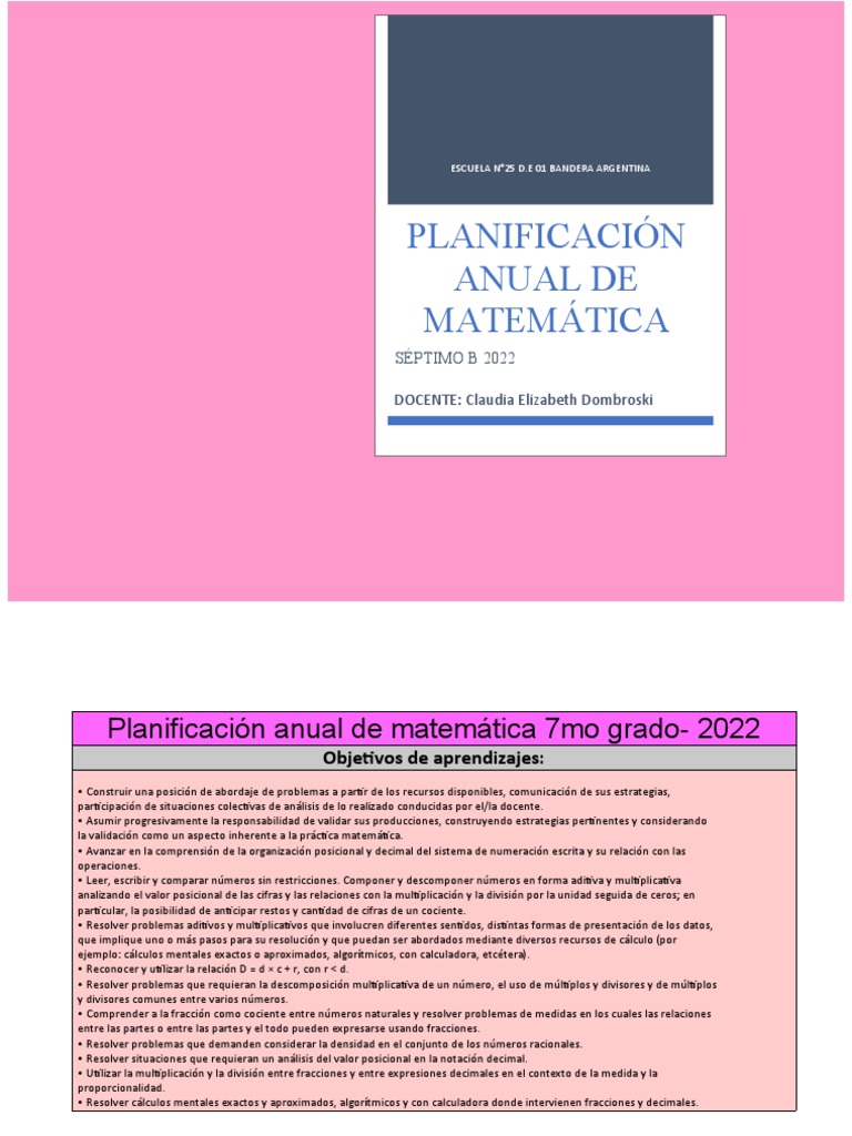 Planificación anual de matemática para séptimo grado: objetivos y ...