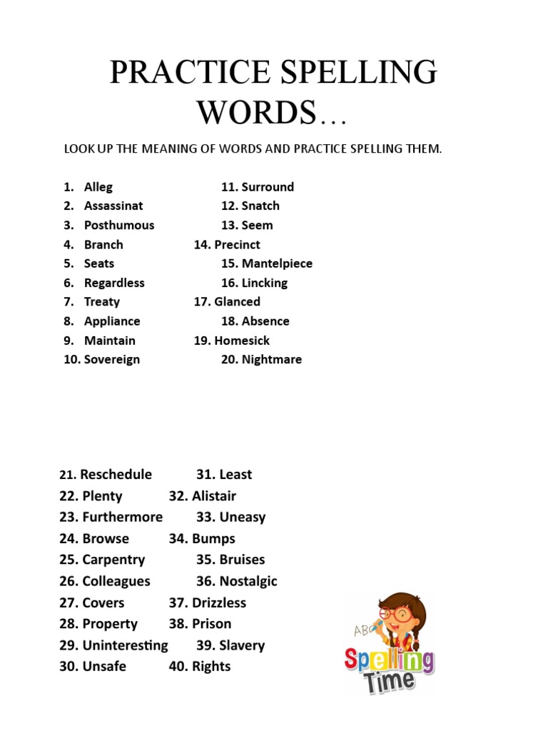 Practice Spelling Words | PDF | Law | Young Adult