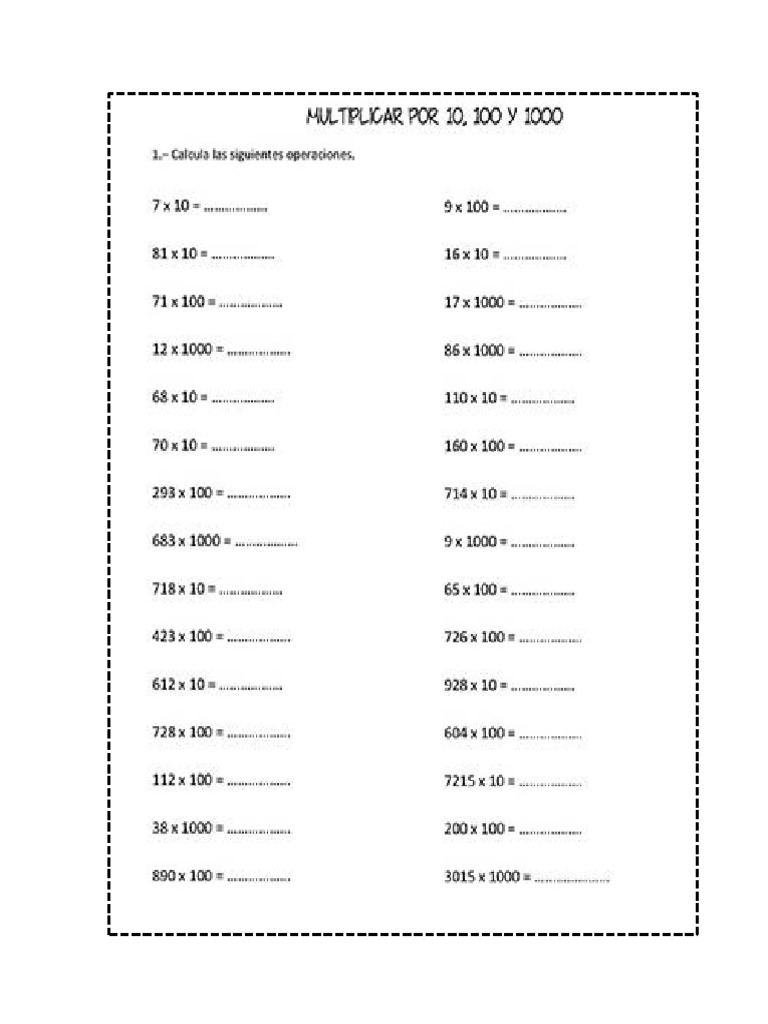 Multiplicaciones x10 x100 x1000 | PDF