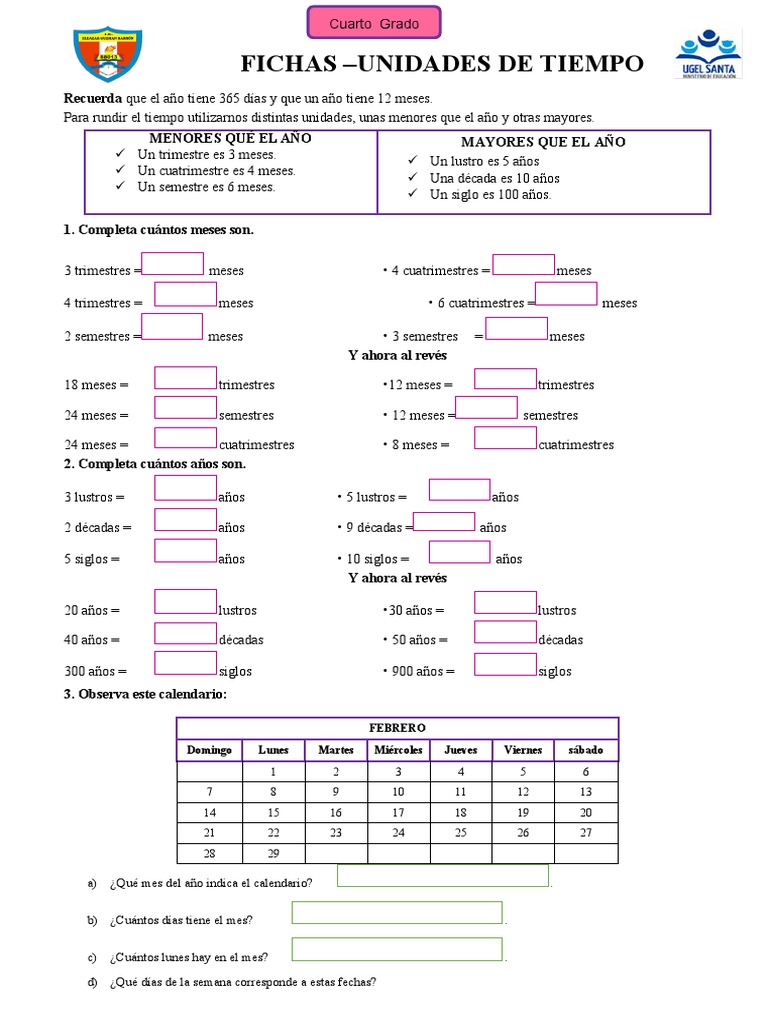 Fichas Matematicas Unidad de Tiempo Hora Mes | PDF