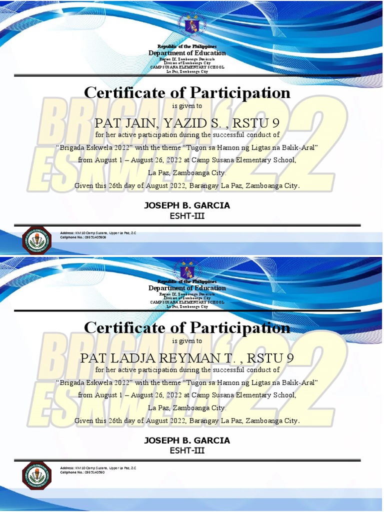 Brigada Certificate PARTICIPATION | PDF