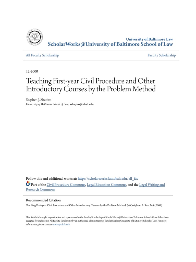 Teaching First-Year Civil Procedure and Other Introductory Course | PDF ...