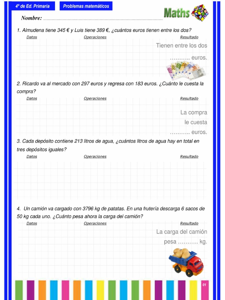 Cuaderno de Problemas Matemáticos GRADO 4 | PDF