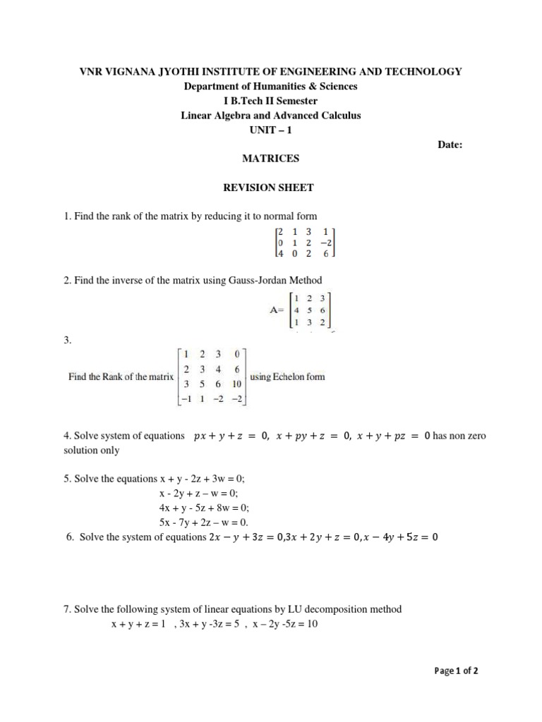 Laac Unit (1-6) Worksheets | PDF | Eigenvalues And Eigenvectors | Matrix (Mathematics)