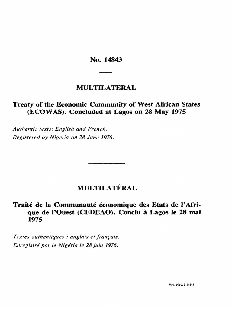 ECOWAS Treaty Establishing Economic Community of West African States ...