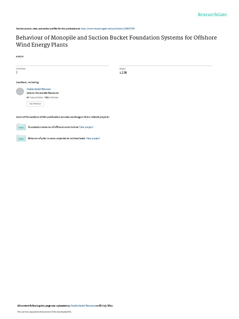 Behaviour of Monopile and Suction Bucket Foundation Systems For Offshore Wind Energy Plants ...