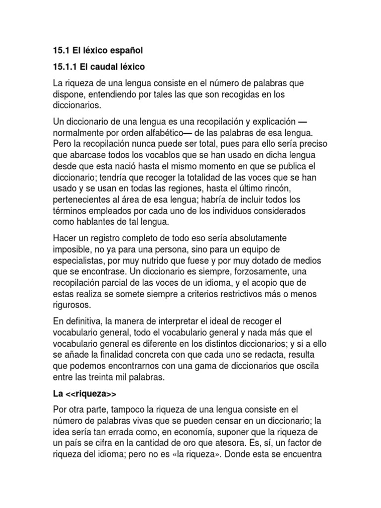 Resumen El Lexico en Español | PDF | Diccionario | Lengua española