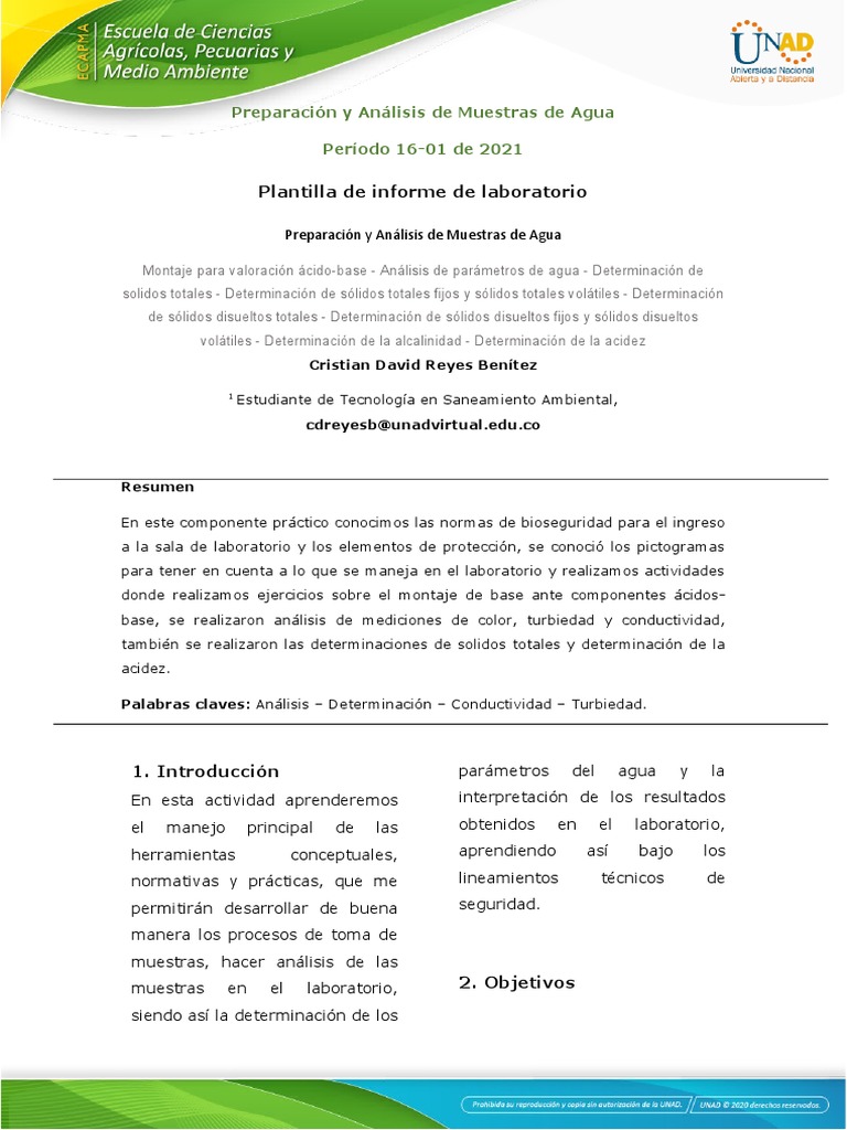 Plantilla de Informe de Laboratorio | PDF | Laboratorios | Agua