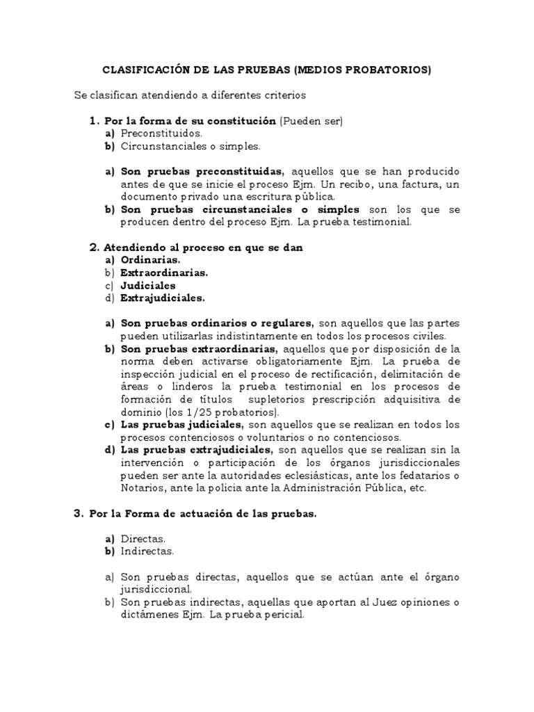 Clasificación de Las Pruebas, Declaracion y Prueba Documental D.P.C I | Descargar gratis PDF ...