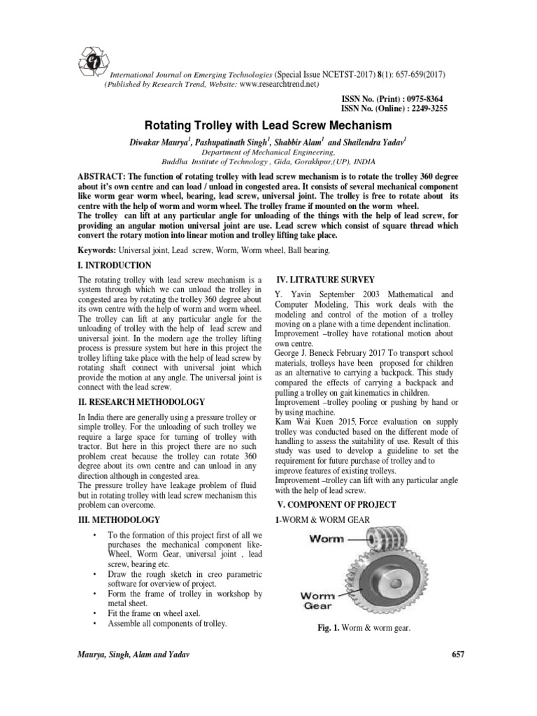 Rotating Trolley With Lead Screw Mechanism: International Journal On ...
