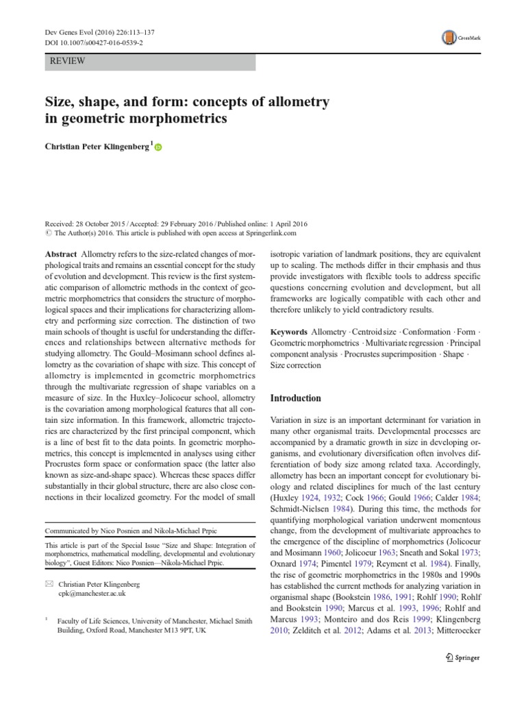 Size, Shape, and Form Concepts of Allometry in Geometric Morphometrics | PDF | Morphometrics ...