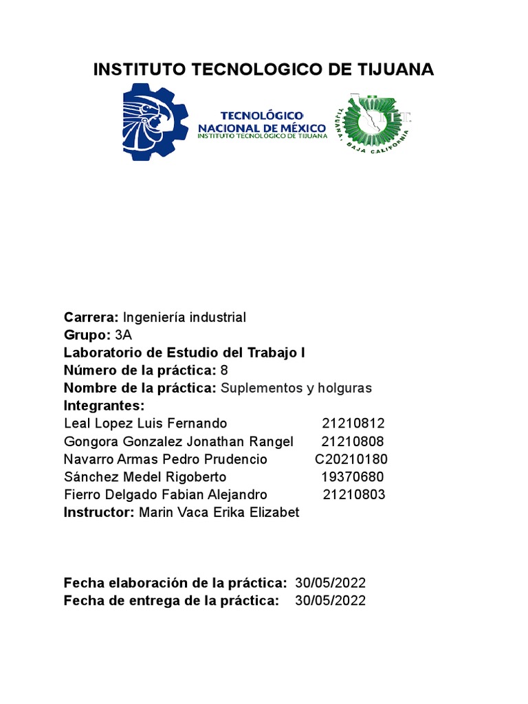 Practica 8 de Estudio de Tiempo Estandar Con Cronometro | PDF | Ritmo ...