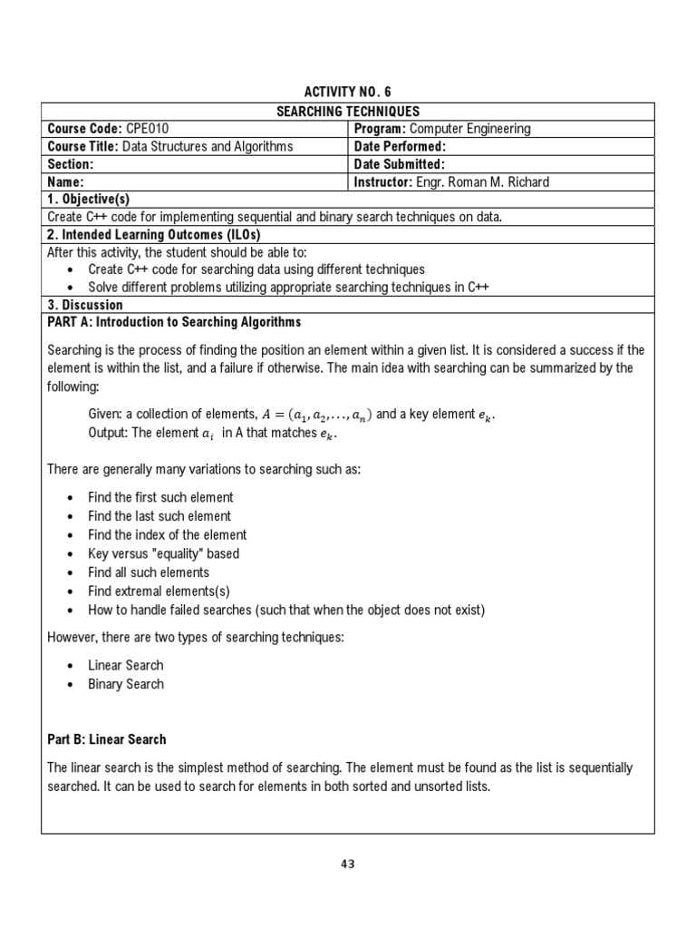 Act 6 - Searching Algorithm | PDF | Pointer (Computer Programming) | Subroutine