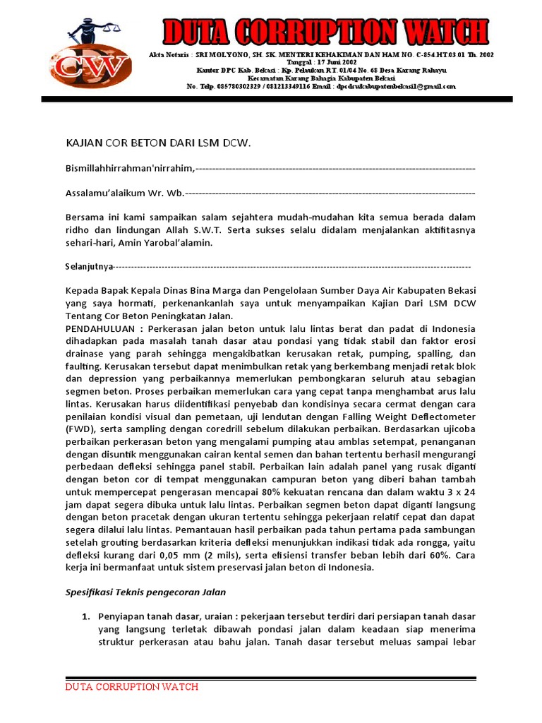 Kajian Cor Beton Dari LSM DCW | PDF | Griya & Taman | Teknologi & Rekayasa