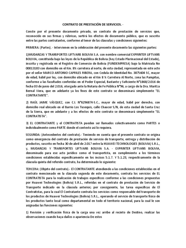 Contrato de Prestación de Servicios | PDF | Bolivia | Justicia