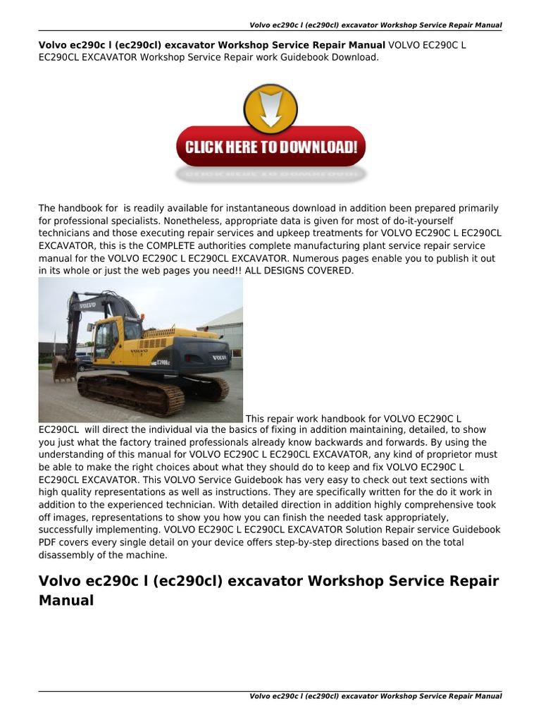 Volvo Ec290c L Ec290cl Excavator Workshop Service Repair Manual - 2 | PDF