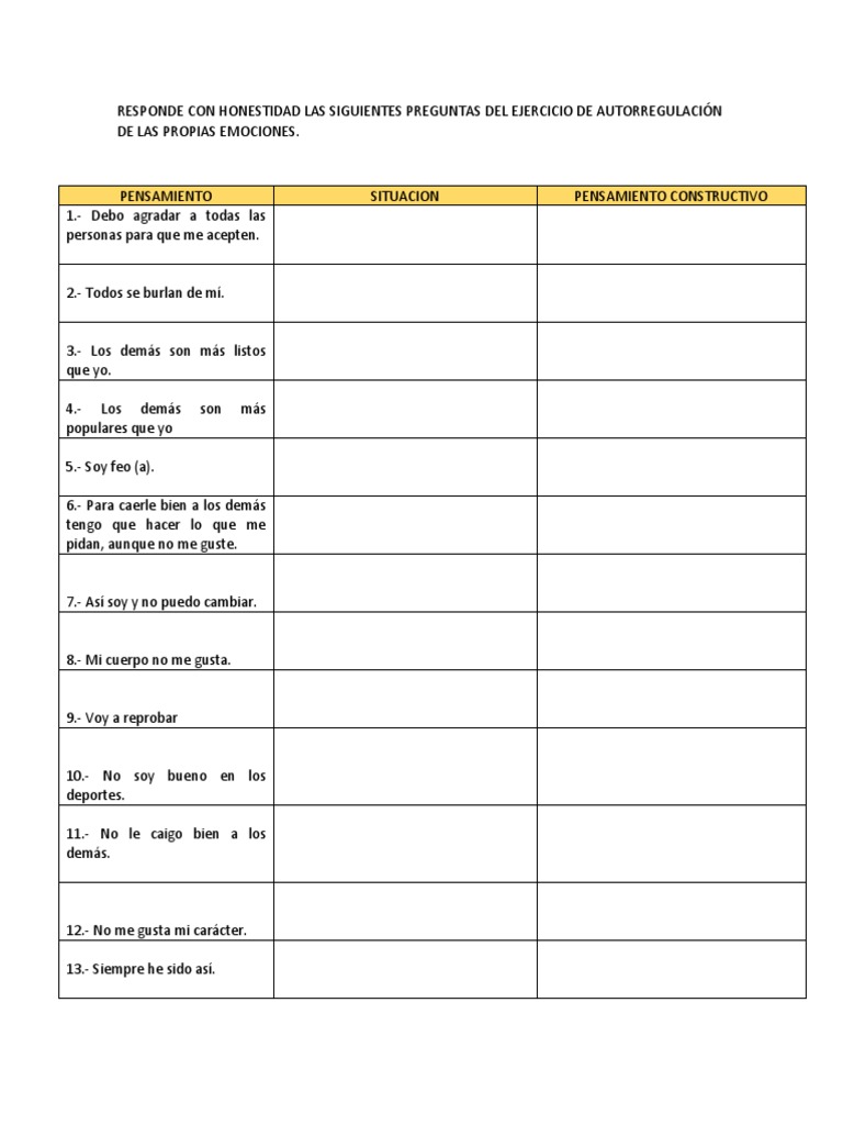 Ejercicio de Autorregulación de Las Propias Emociones | PDF