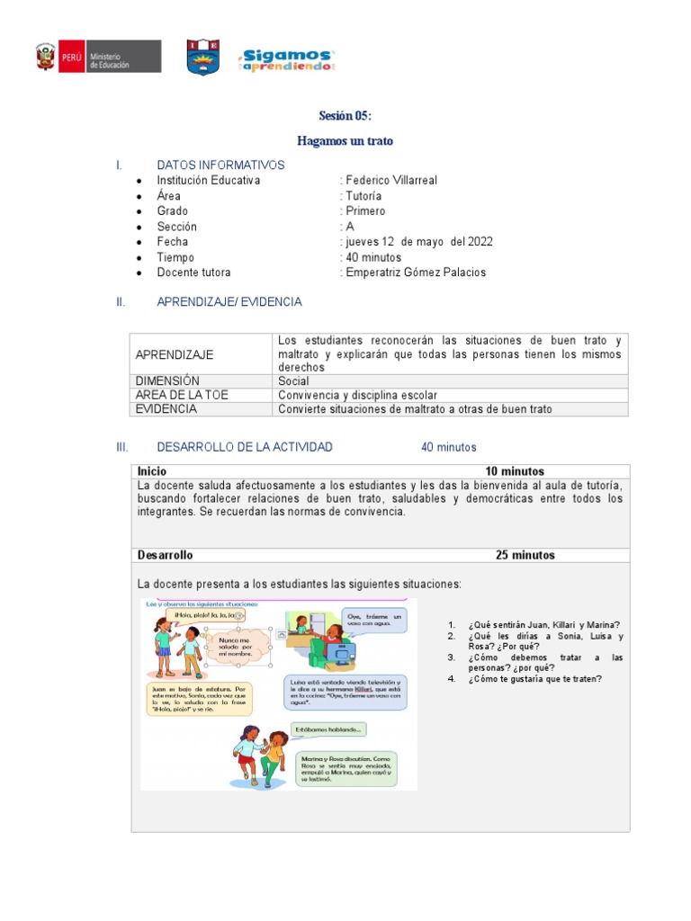 Sesión 5 - Hagamos Un Trato | PDF | Aprendizaje | Salón de clases