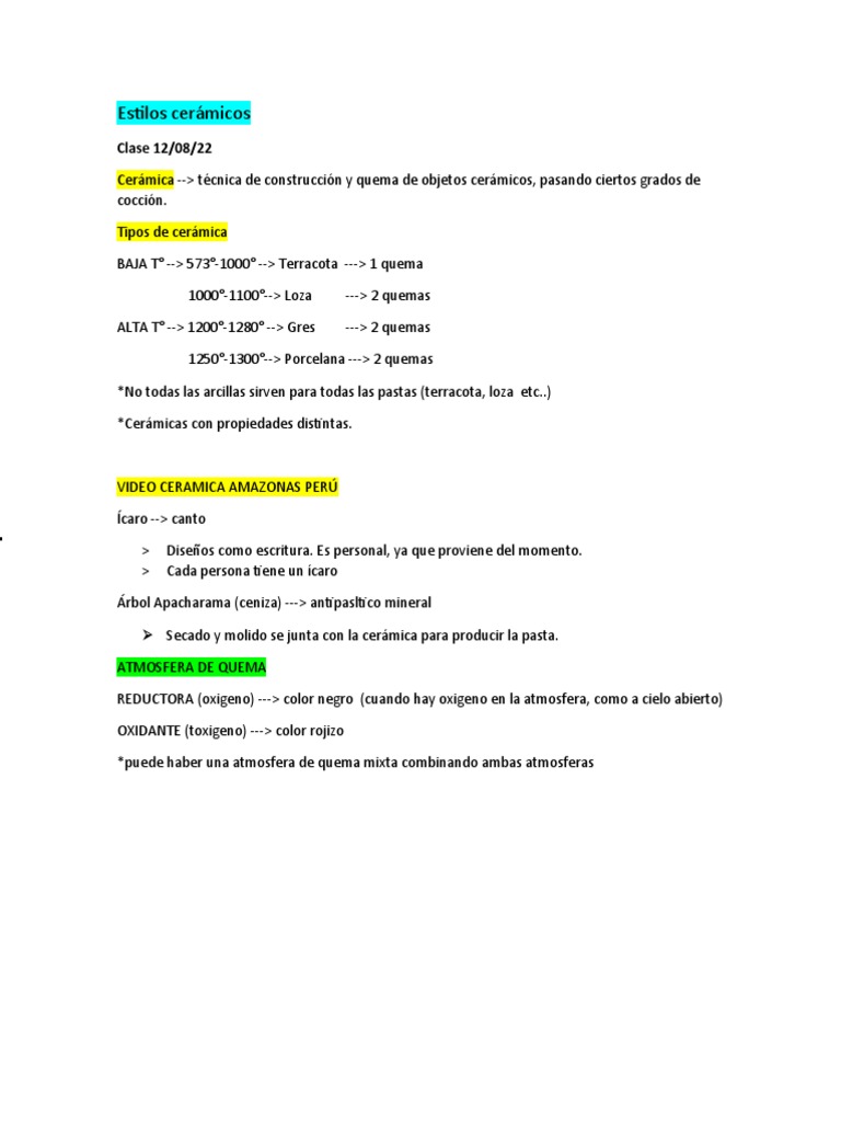 APUNTES Estilos Cerámicos | PDF | Cerámica | Arcilla