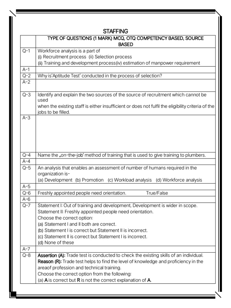 Business Studies Sample Questions | PDF | Recruitment | Leadership