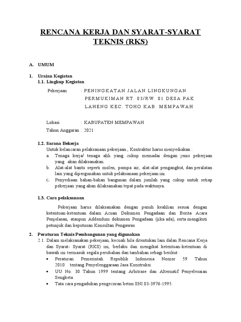 Rencana Kerja Dan Syarat-Syarat (RKS) Beton | PDF