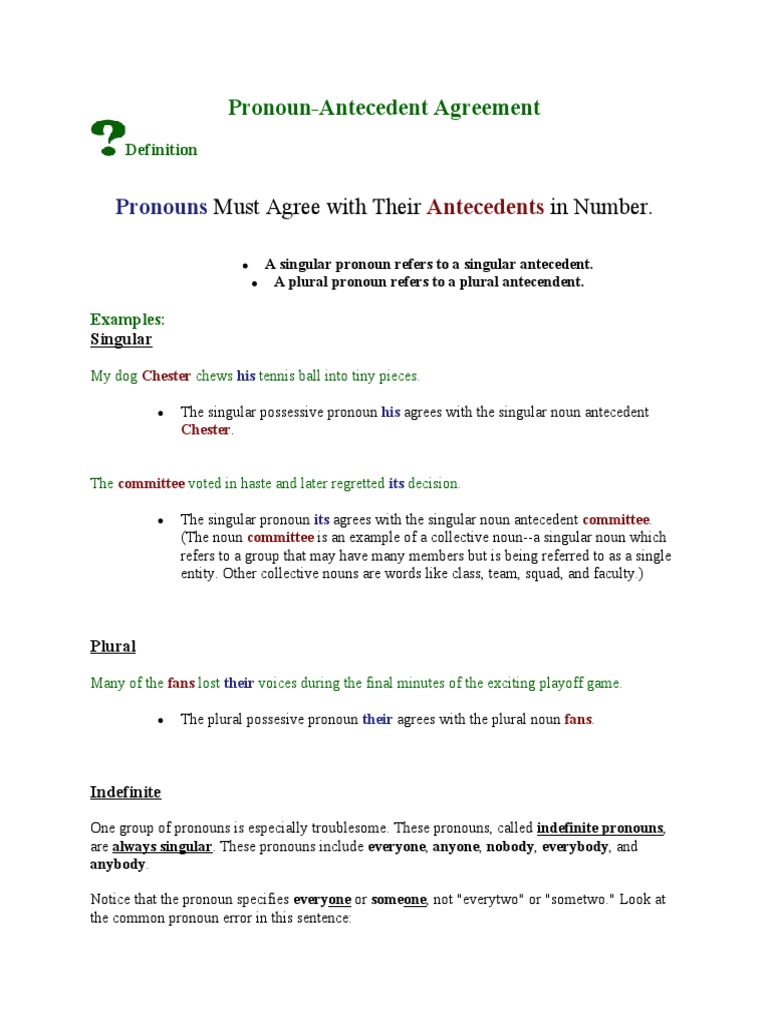 Antecedent Agreement | PDF | Grammatical Number | Pronoun