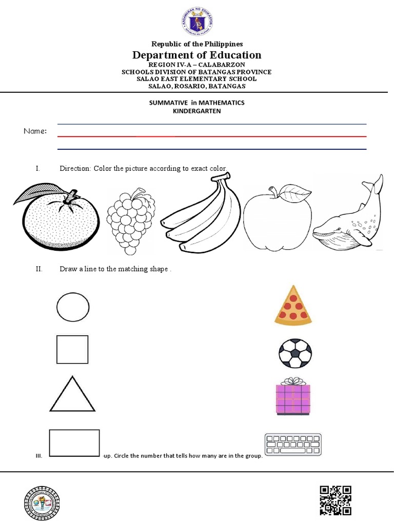 Pre Test Kinder | PDF | Philippines