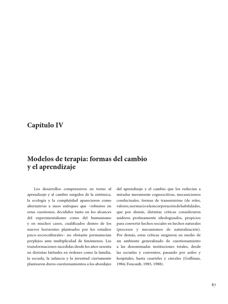 Modelos de Aprendizaje y Cambio Capitulo IV | PDF | Psicoterapia | Aprendizaje
