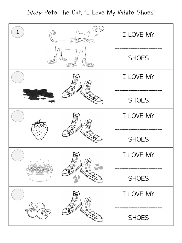 Pete The Cat - I Love My White Shoes - Worksheet | PDF