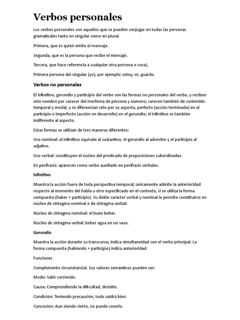 Verbos Personales y No Personales | PDF | Verbo | Sustantivo