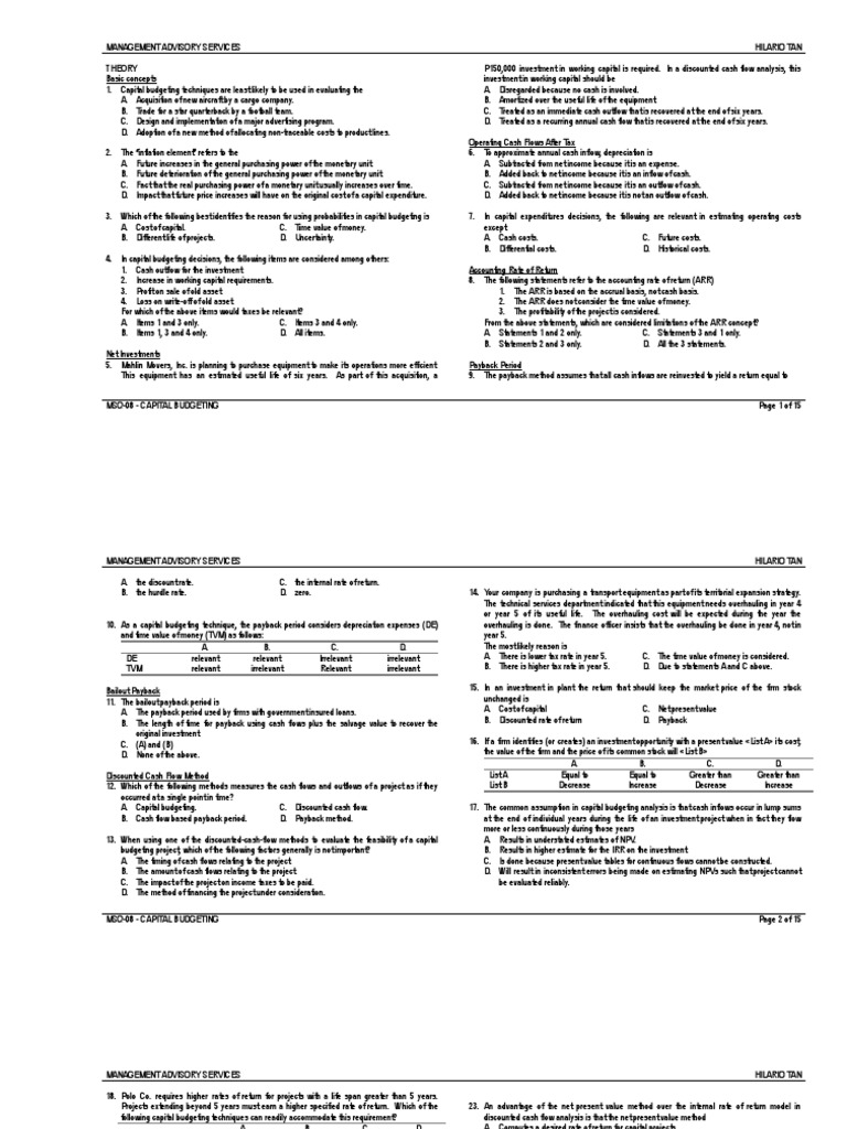 MSQ-08 Capital Budgeting | PDF | Internal Rate Of Return | Net Present Value